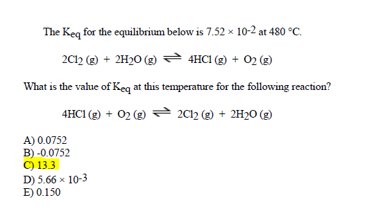 Solved The Keq for the equilibrium below is 7.52 x 10-2 at | Chegg.com