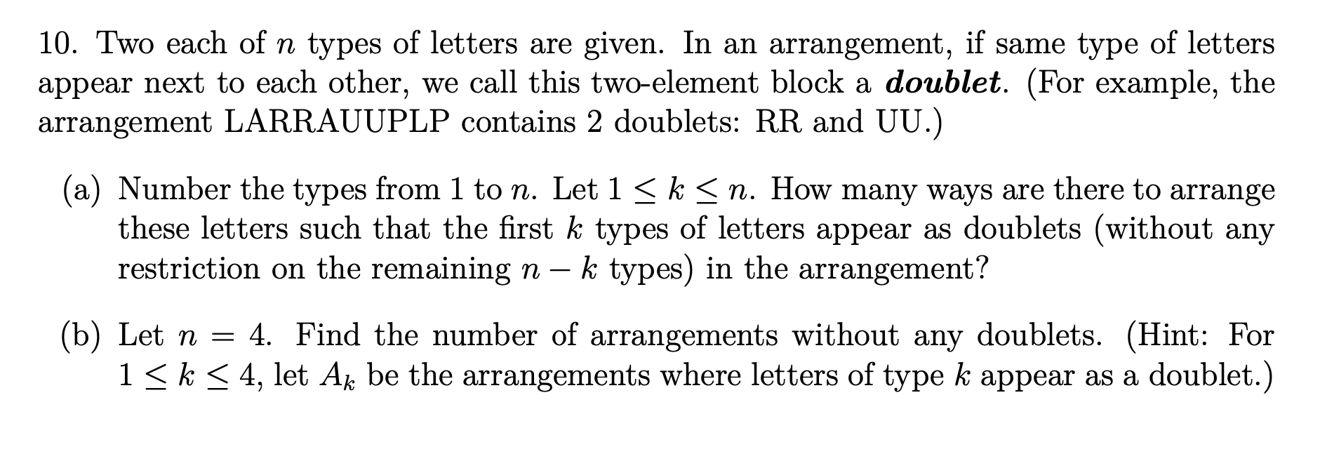 Solved Two each of n types of letters are given. In | Chegg.com