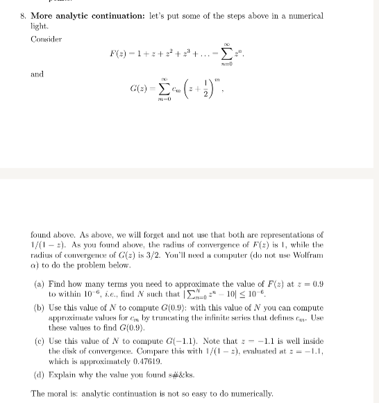 Solved More analytic continuation: let's put some of the | Chegg.com