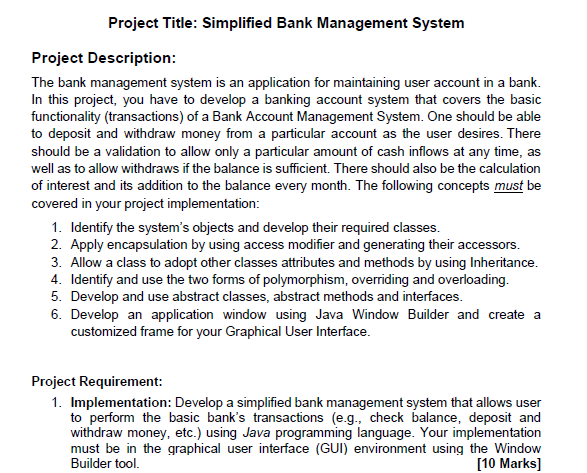 Project Description: The bank management system is an | Chegg.com