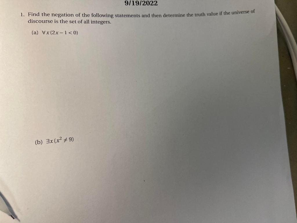 Solved 1. Find the negation of the following statements and | Chegg.com