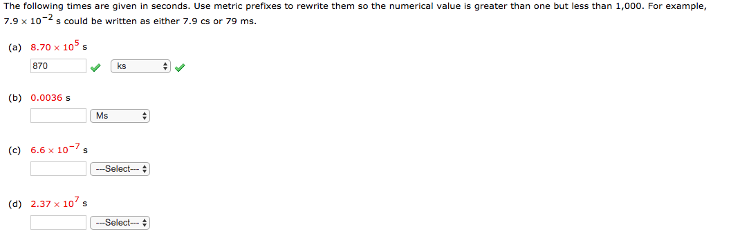 Solved The following times are given in seconds. Use metric | Chegg.com