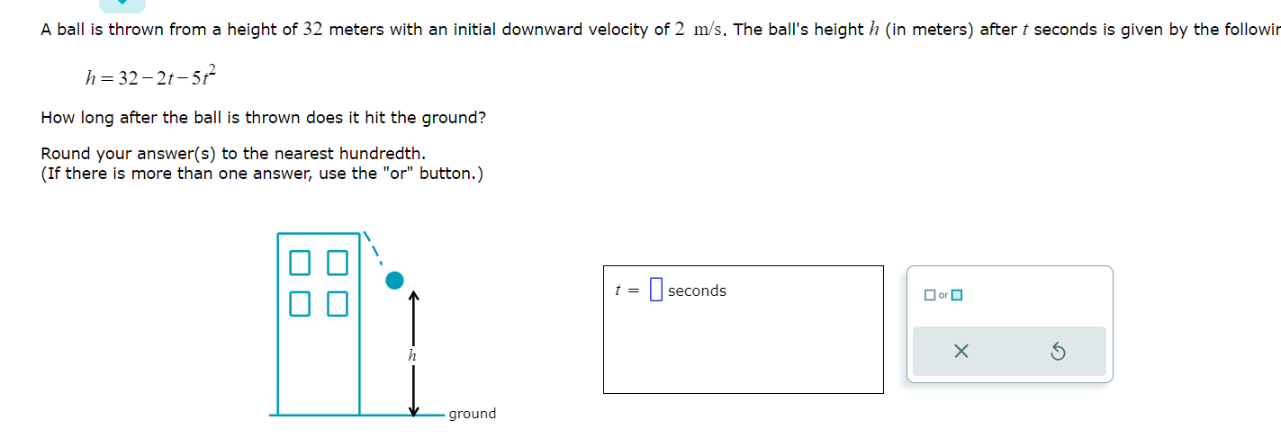 Solved A ball is thrown from a height of 32 meters with an | Chegg.com