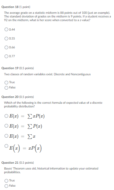 Solved Question 18 (1 point) The average grade on a | Chegg.com
