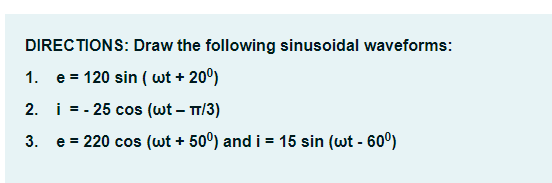 Solved DIRECTIONS: Draw the following sinusoidal waveforms: | Chegg.com