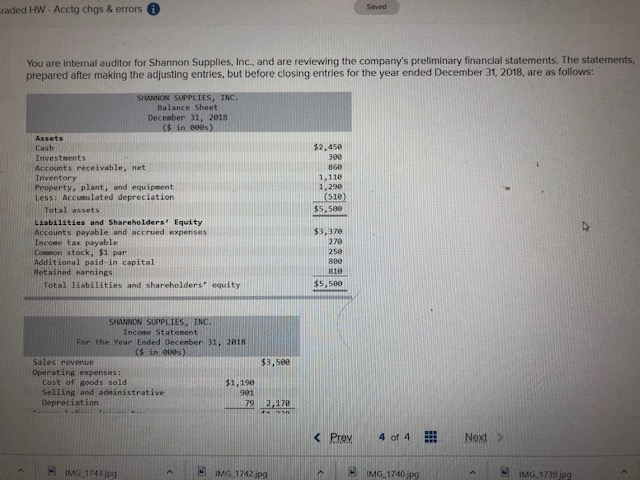 Solved raded HW- Acctg chgs & errors Saved You are internal | Chegg.com