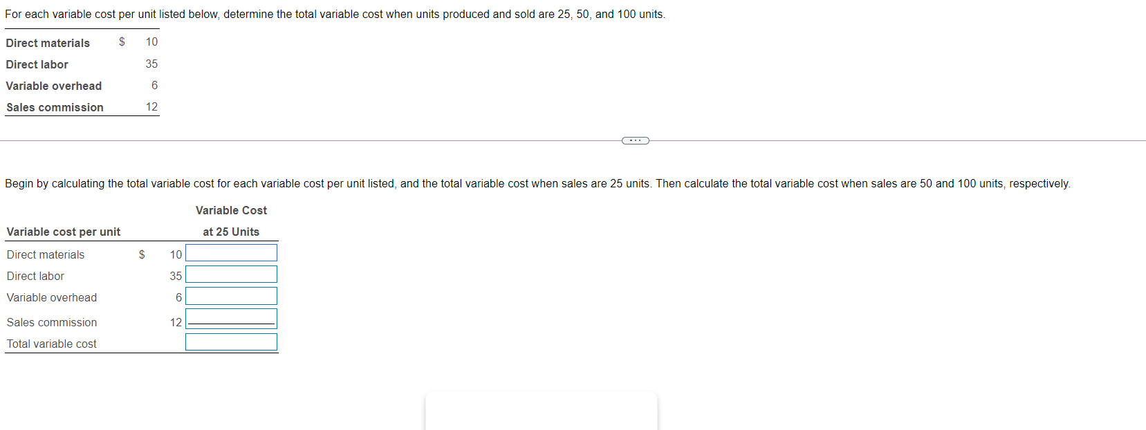 Solved For Each Variable Cost Per Unit Listed Below Chegg