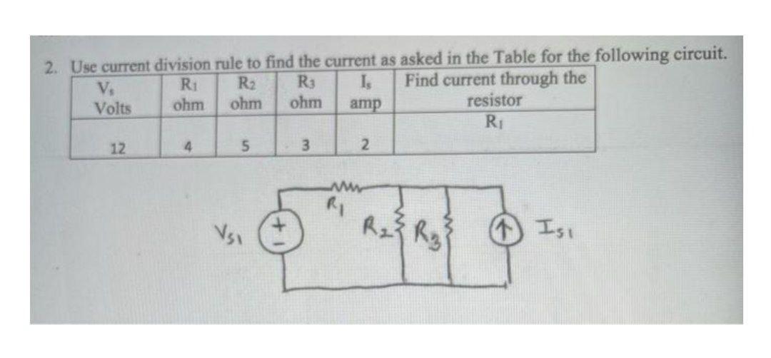Solved 2. Use current division rule to find the current as | Chegg.com