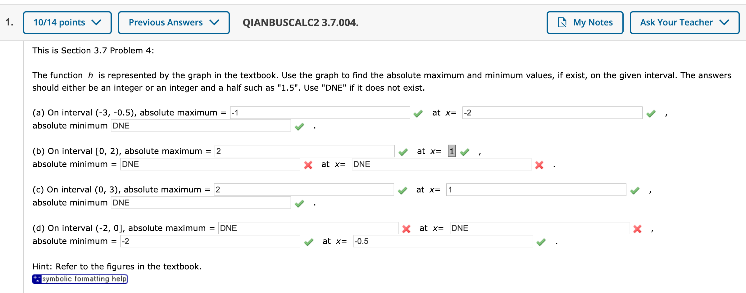 Solved 10/14 points v || Previous Answers v QIANBUSCALC2 | Chegg.com
