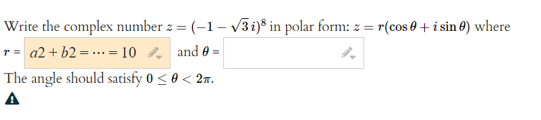 Solved Write the complex number z=(−1−3i)8 in polar form: | Chegg.com