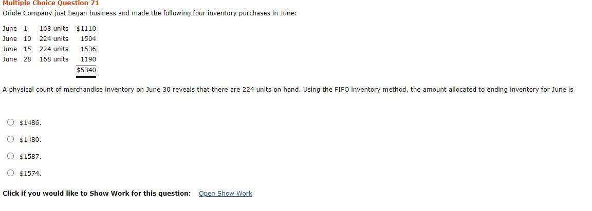 Solved Multiple Choice Question 71 Oriole Company just began | Chegg.com