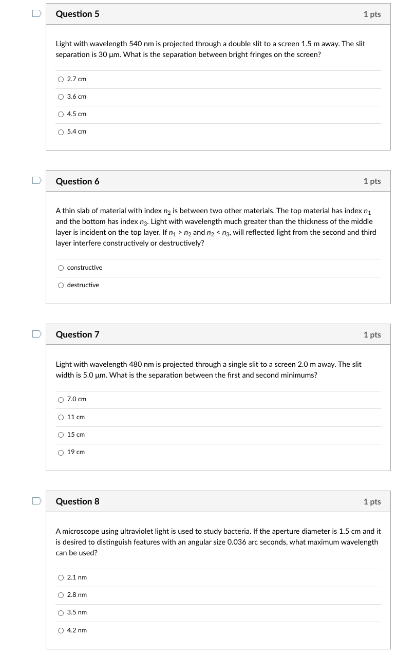 Solved Question 5 1 pts Light with wavelength 540 nm is | Chegg.com