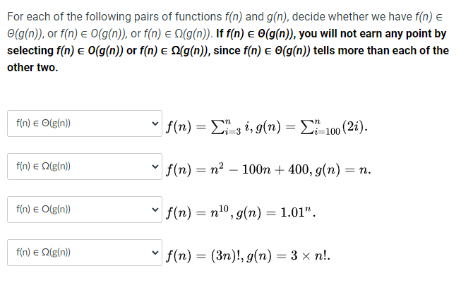 Solved For each of the following pairs of functions f(n) | Chegg.com