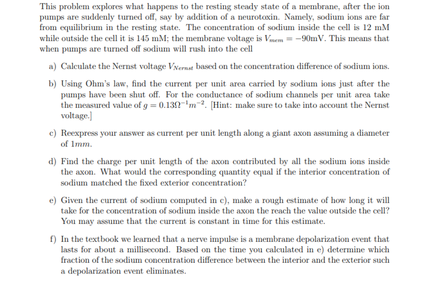 This problem explores what happens to the resting | Chegg.com