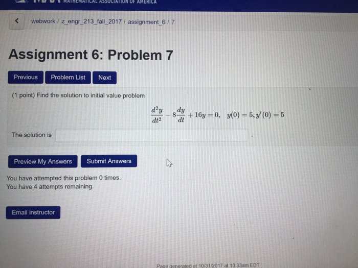 Solved LMATHEMATICAL ASSUCIATION OF AMERICA K webwork / | Chegg.com