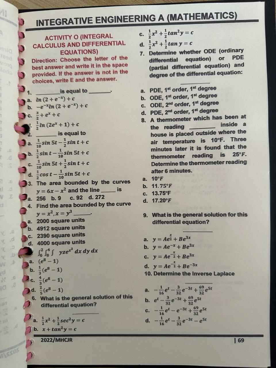 INTEGRATIVE ENGINEERING A (MATHEMATICS) ACTIVITY O | Chegg.com