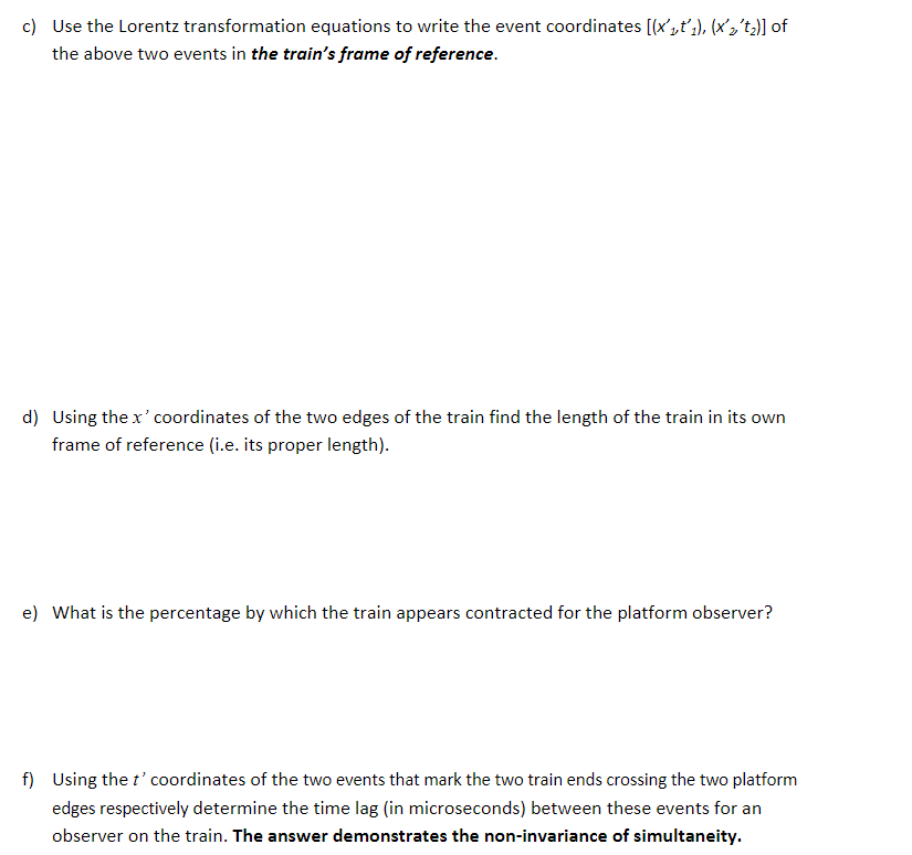 Exercise 1: Train Paradox Lorentz Transformation: | Chegg.com