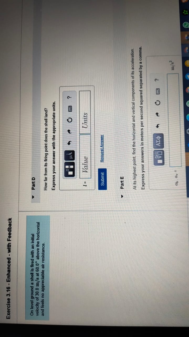 Solved Feedback On level ground a shell is fired with an | Chegg.com