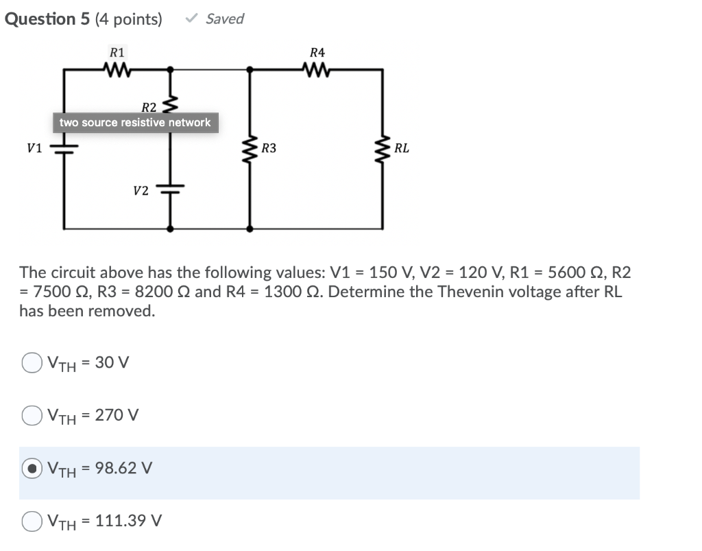 Solved The circuit above has the following values: V1 = 150 | Chegg.com