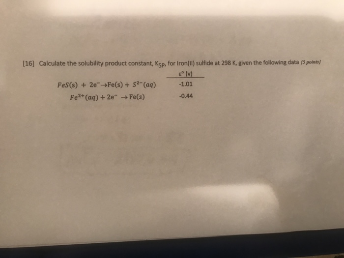 Solved Calculate The Solubility Product Constant K Sp For
