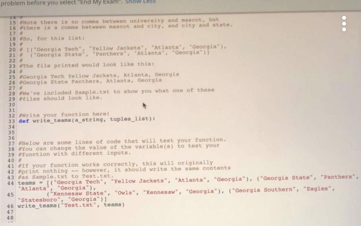 Solved CFB Teams.py 1 #Write a function called write_teams. | Chegg.com
