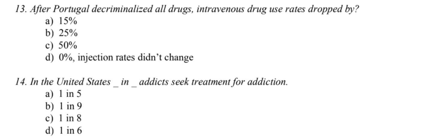 Solved 13. After Portugal decriminalized all drugs, | Chegg.com