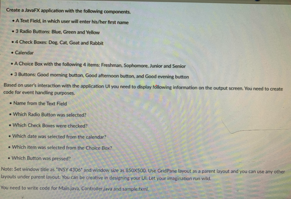Solved Create a JavaFX application with the following | Chegg.com