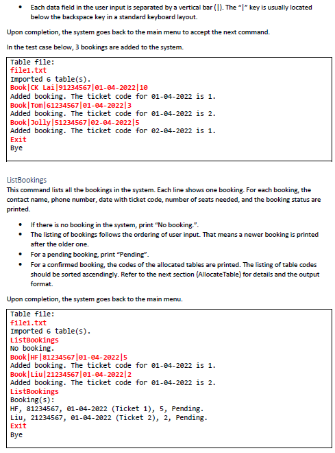 Solved Assignment Specification and Requirement The table | Chegg.com