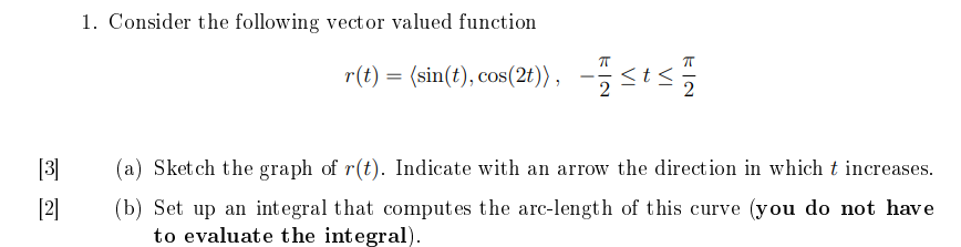 Solved 1. Consider the following vector valued function | Chegg.com