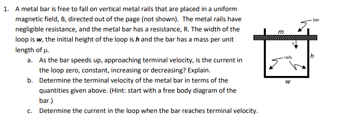 A metal bar is free to fall on vertical metal rails | Chegg.com