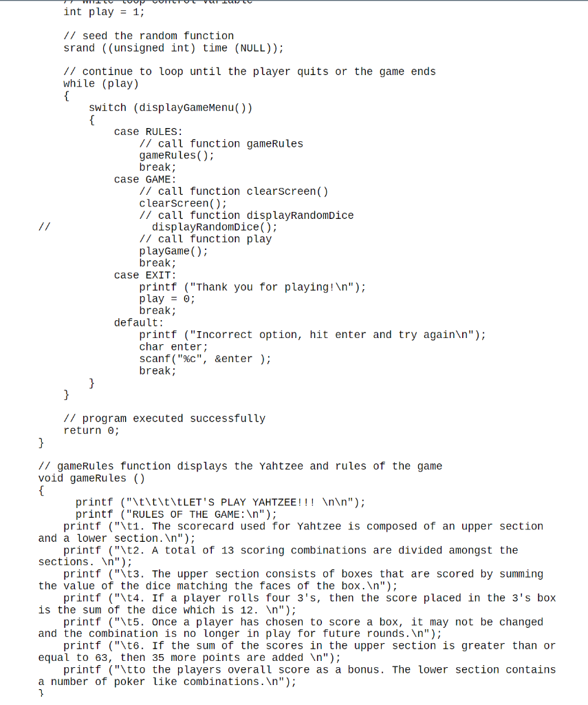 Activity yahtzee.h c. e. 1. Create header file | Chegg.com