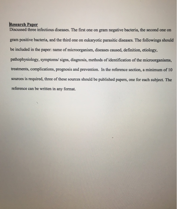 Solved Research Paper Discussed three infectious diseases. | Chegg.com