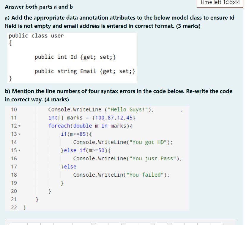Solved Answer both parts a and b Time left 1:35:44 a) Add | Chegg.com