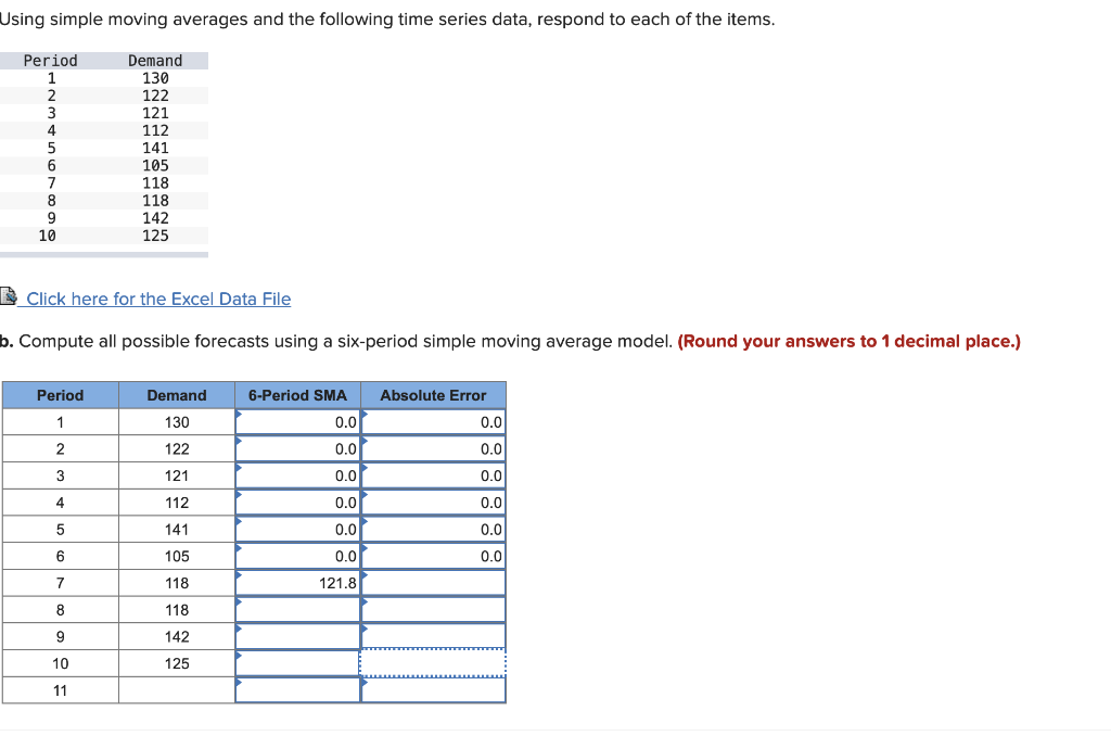Solved Jsing simple moving averages and the following time | Chegg.com