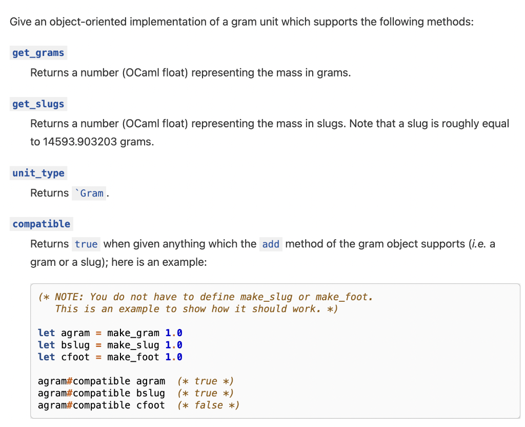 Solved Give an object-oriented implementation of a gram unit | Chegg.com