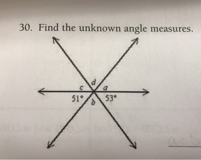 Solved 30. Find the unknown angle measures. 51A 53 53° Si | Chegg.com