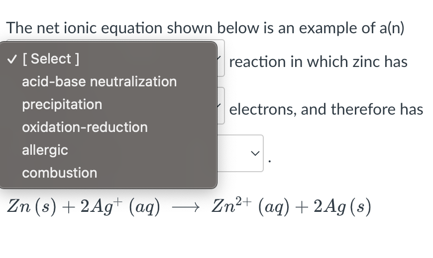 Solved The net ionic equation shown below is an example of | Chegg.com
