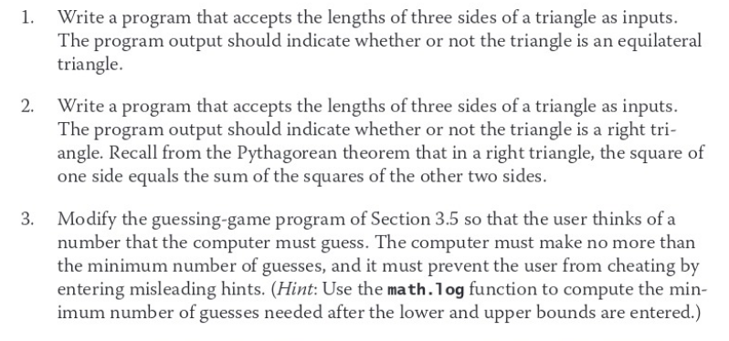 Solved 1. Write a program that accepts the lengths of three | Chegg.com