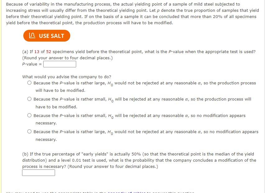 Solved Because of variability in the manufacturing process, | Chegg.com