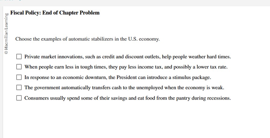 Solved Fiscal Policy: End of Chapter ProblemChoose the | Chegg.com