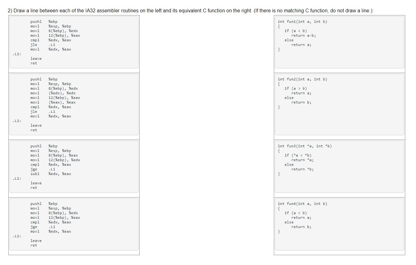 Solved 2 Draw A Line Between Each Of The Ia32 Assembler 