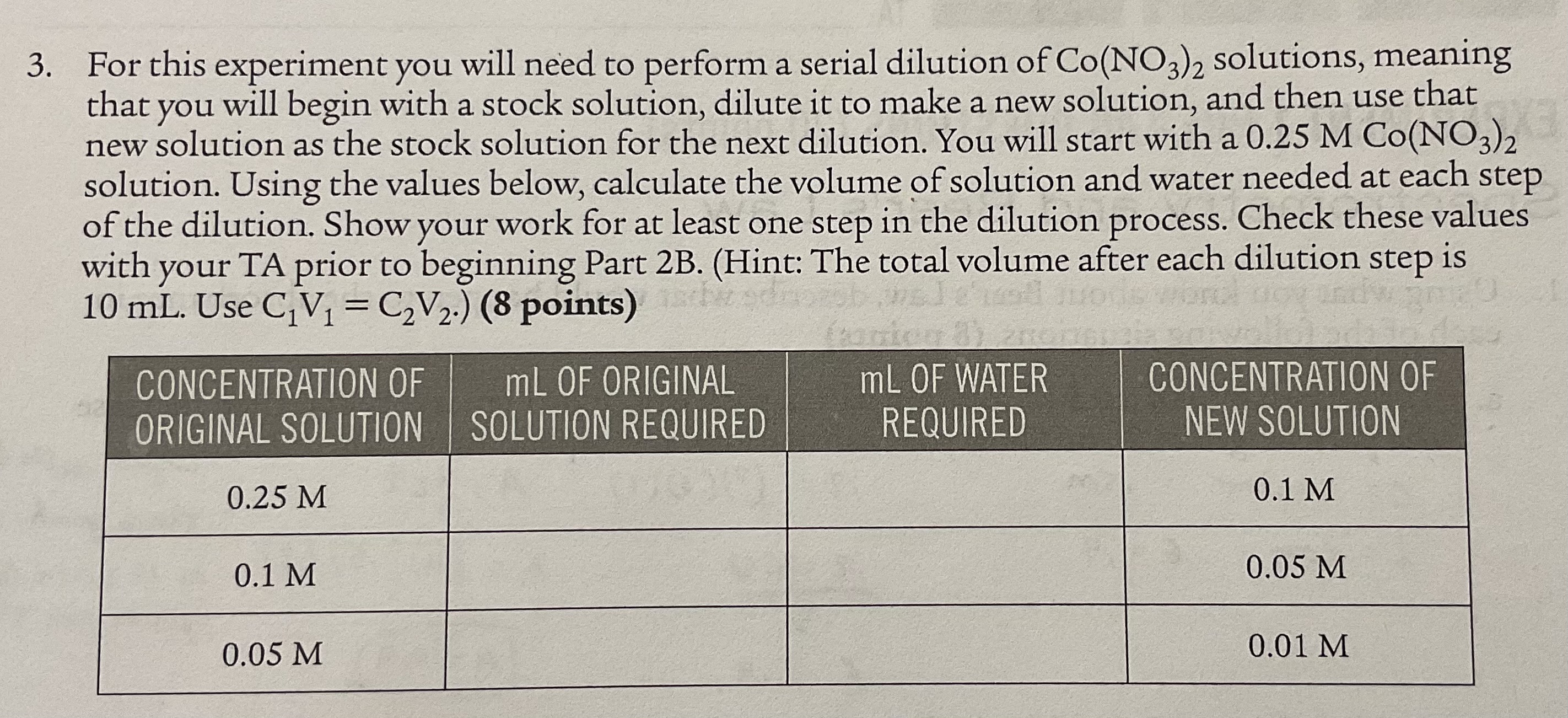 Solved For this experiment you will need to perform a serial | Chegg.com