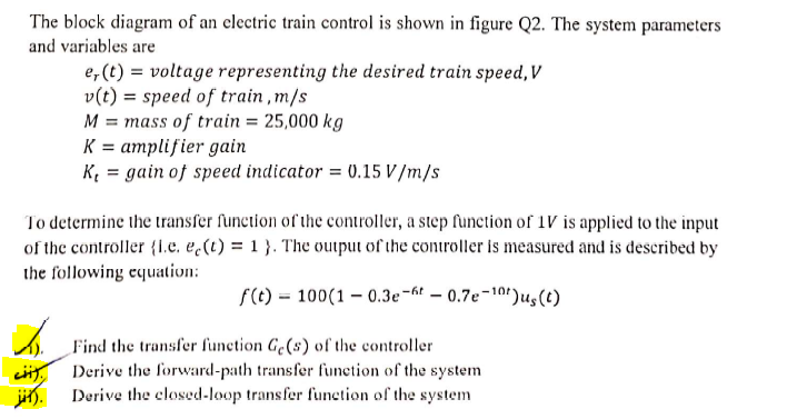 Solved The block diagram of an electric train control is | Chegg.com