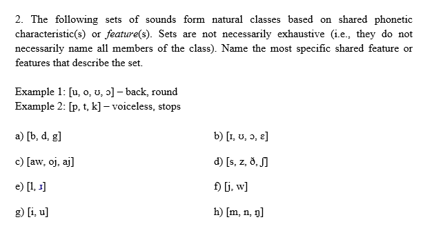 2. The following sets of sounds form natural classes | Chegg.com