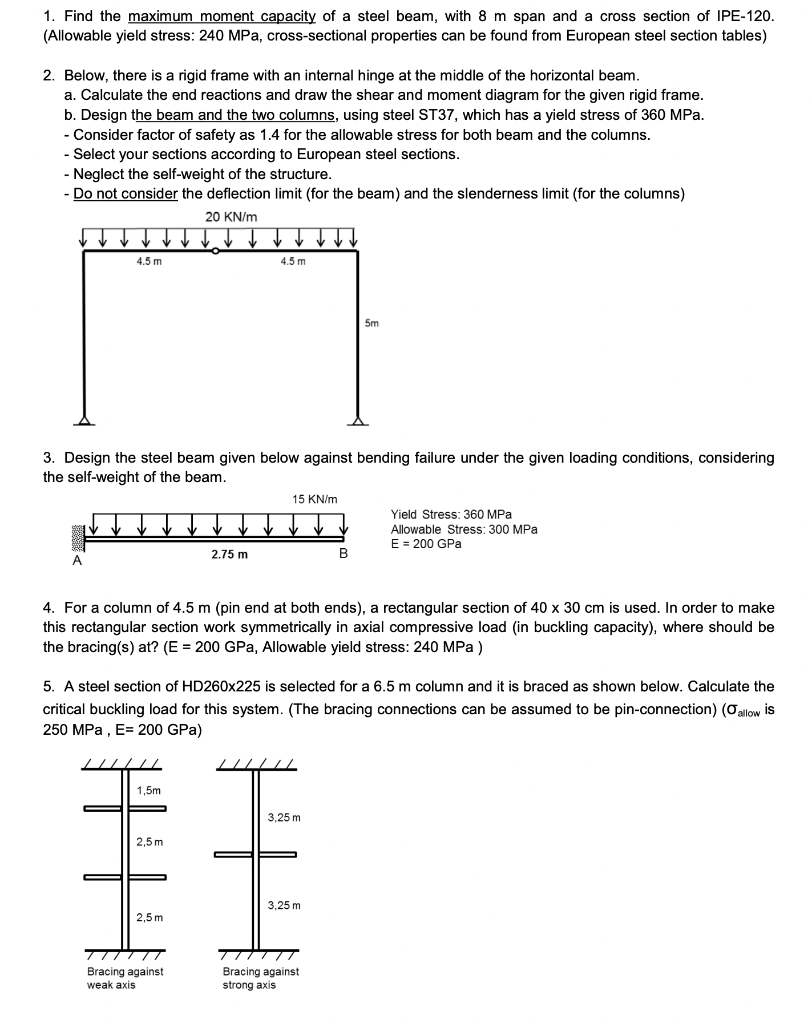 Solved 1. Find the maximum moment capacity of a steel beam, | Chegg.com