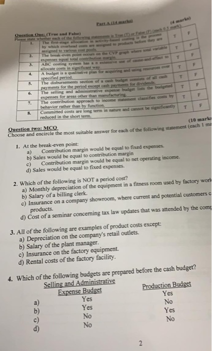 Solved DLA Question One Lire and False) Please state whether | Chegg.com