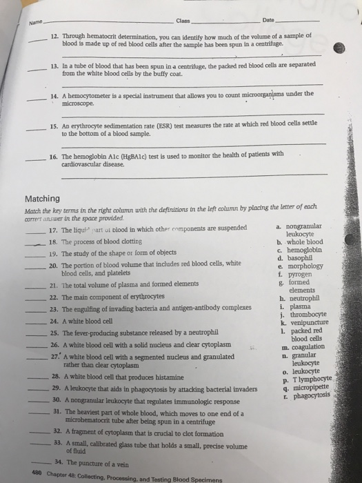 Solved Class Date Name 12. Through hematocrit determination, | Chegg.com