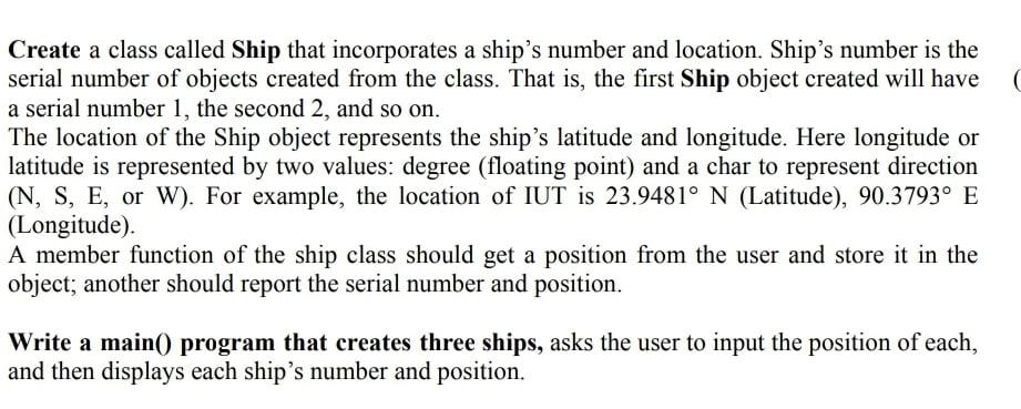 Solved Create a class called Ship that incorporates a ship's | Chegg.com