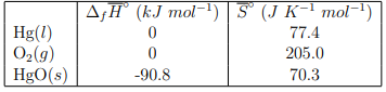 Solved consider the reaction 2HgO(s) --> 2Hg(l) + O2(g) at | Chegg.com