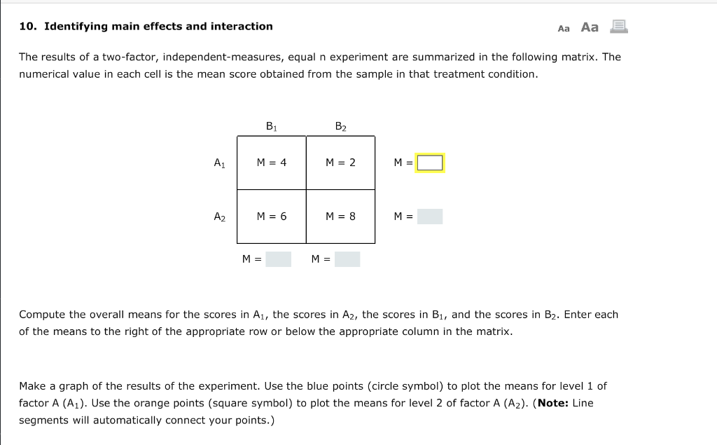 Solved 10. Identifying main effects and interaction Aa Aa E | Chegg.com